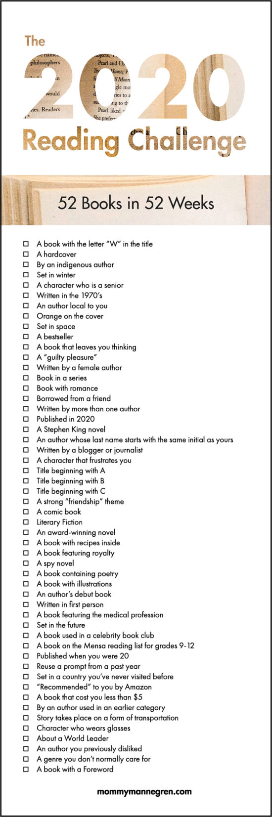 2020 Reading Challenge – The 52 Book Club